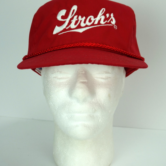 Strohs | Accessories | Vtg Strohs Beer Hat Cap Red Embroidered Logo Red ...